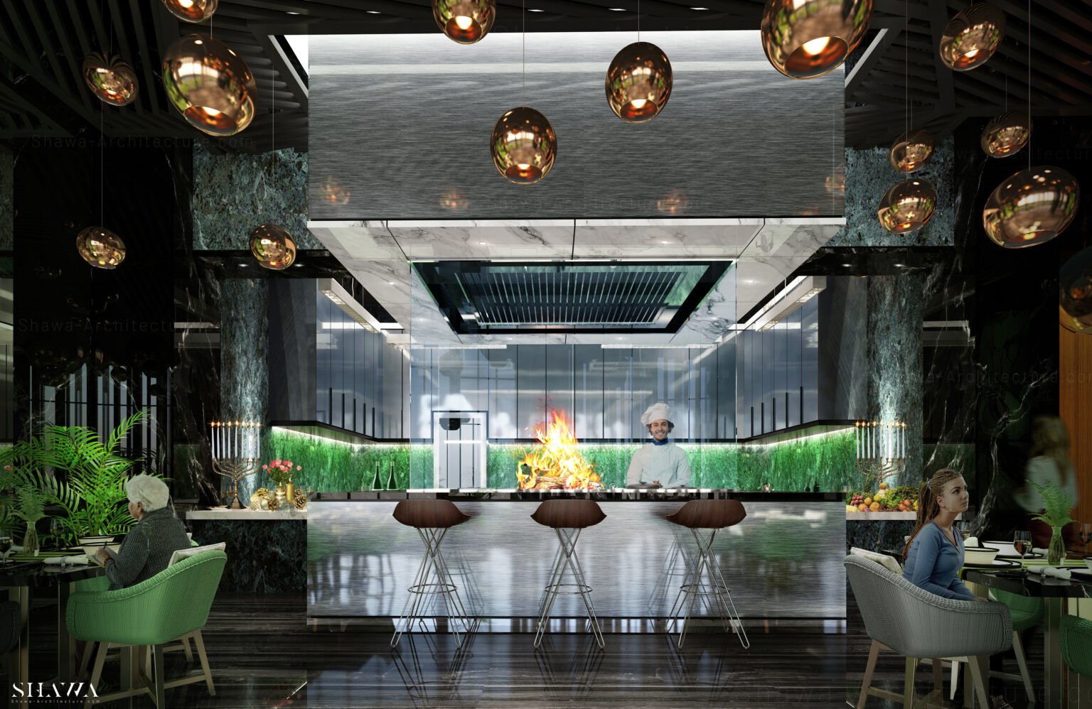 Samaya Restaurant Design Proposal with Live Kitchen - shawa architecture